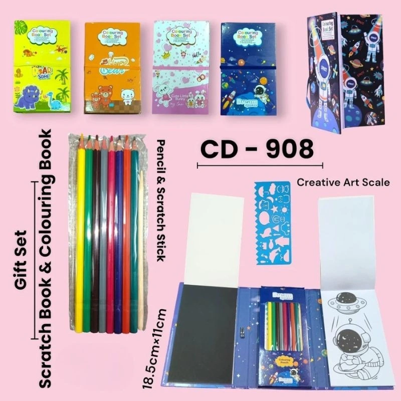 2in1 Multicolor Scratch Book and Colouring Book Gift Set for Kids