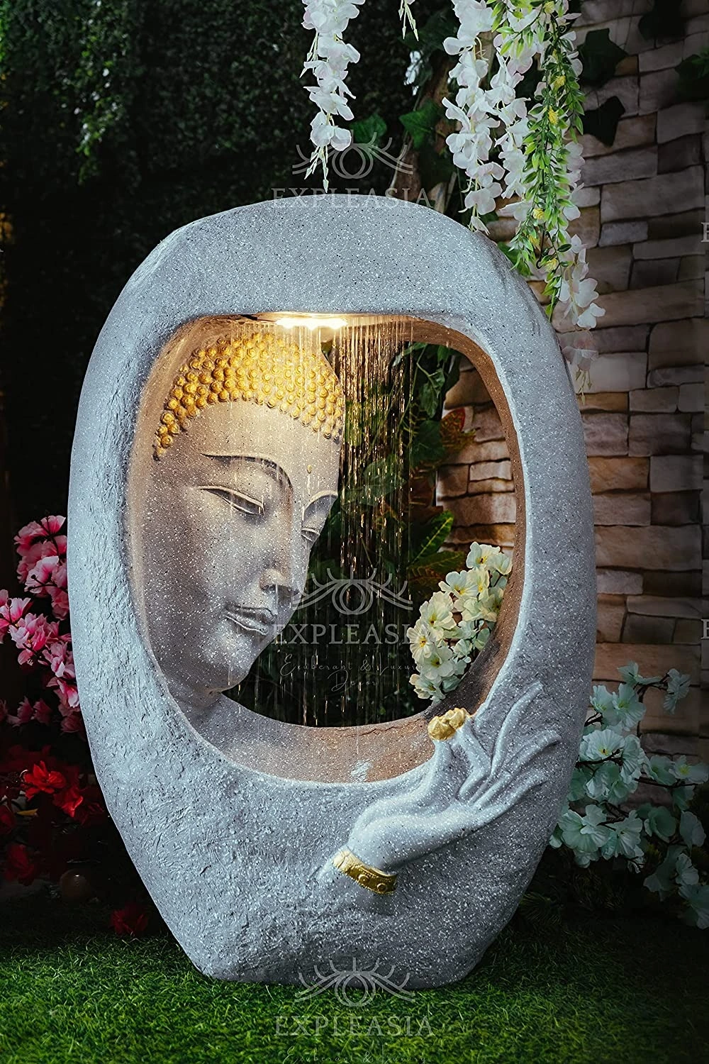 Rock Carved Buddha face Shower Water Fountain for Home, Office, Garden ...