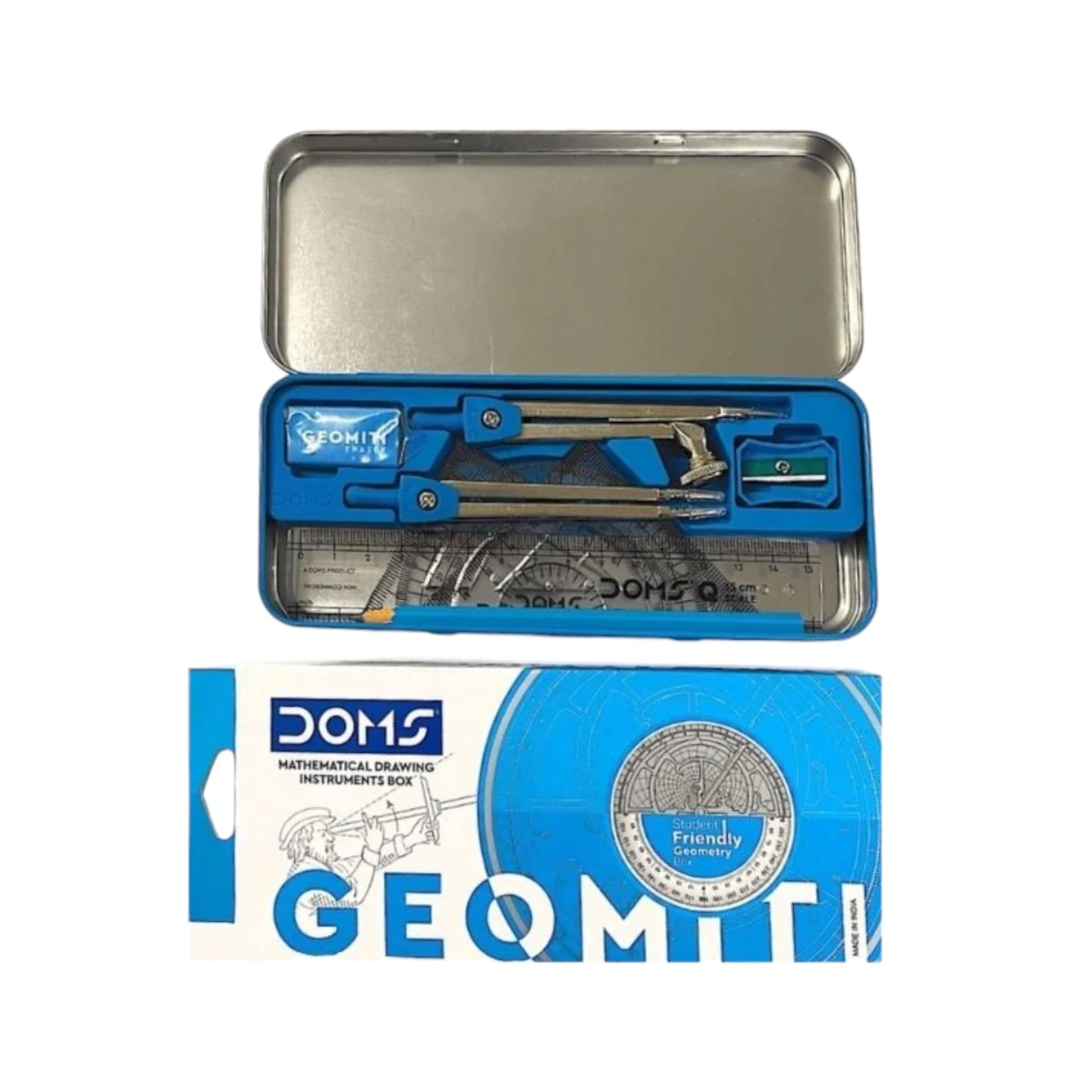 Doms Geomiti Mathematical Drawing Instruments Box & Geometry Box Blue
