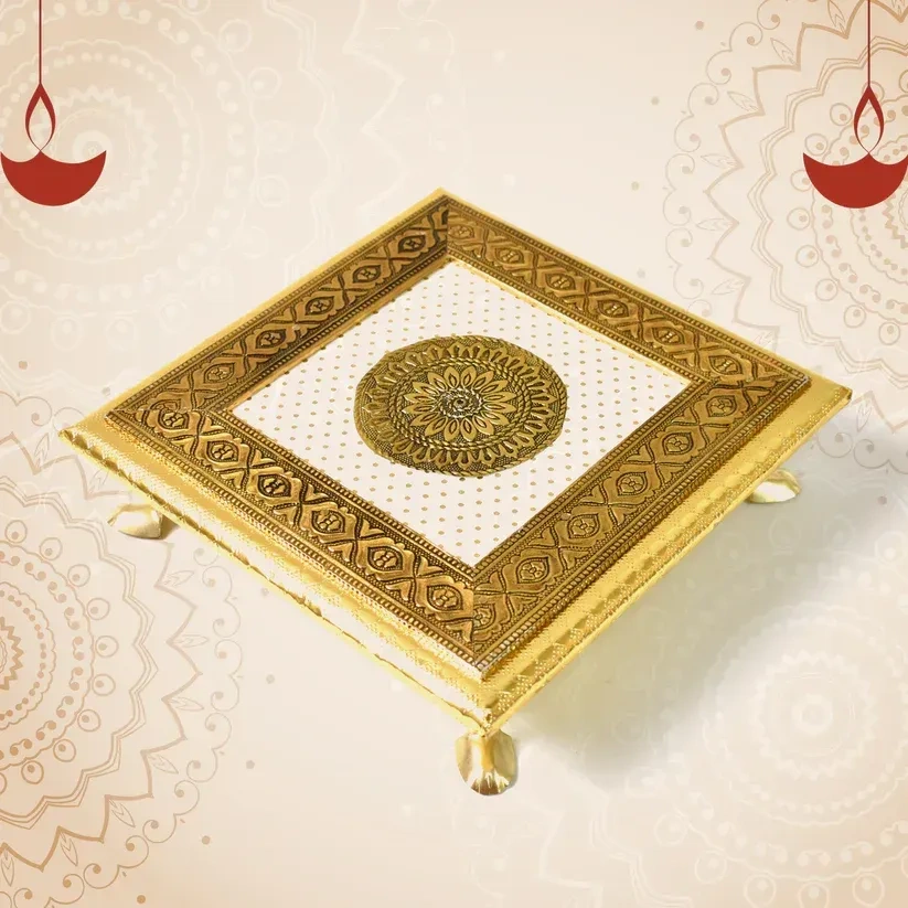 BAJAT Square Pooja Chowki Patla / Bajot – 20×20 CM Traditional Puja ...