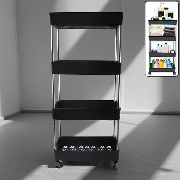 4LAYER STORAGE RACK, 4-Layer Multi-Purpose Movable Storage Rack Trolley ...