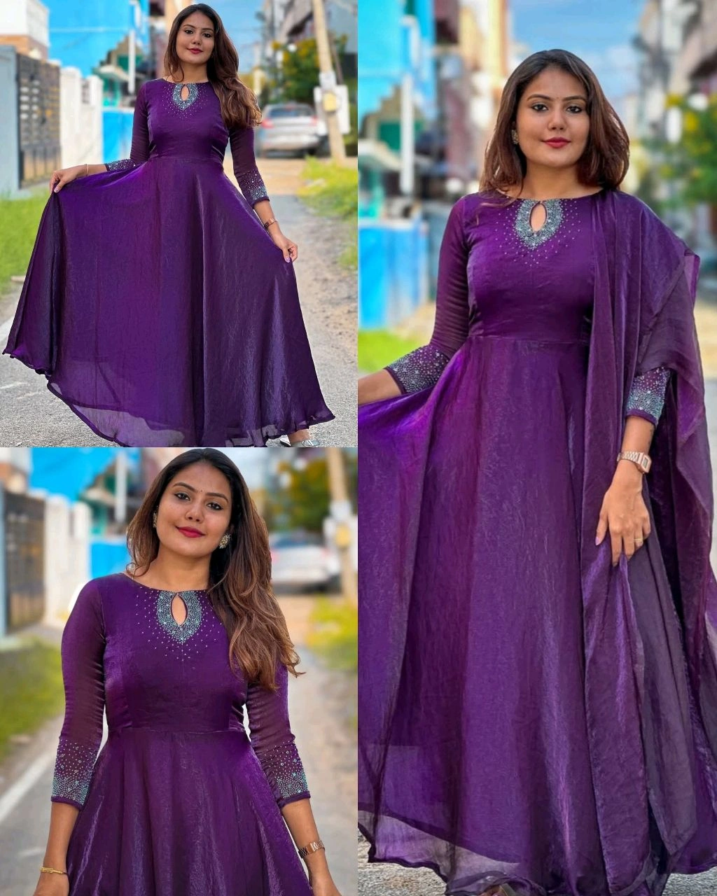 Ready to Wear pure space silk fabric with top heavy *dimond hand work ...