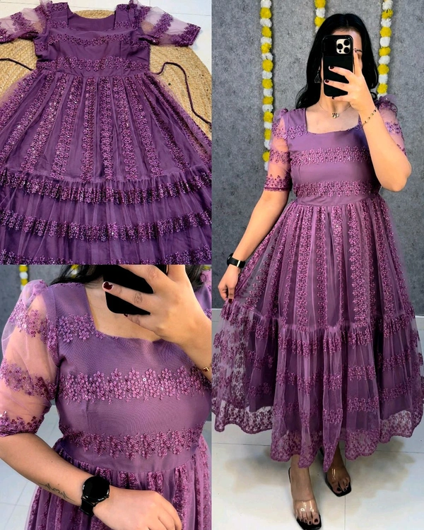 Launching beautiful flower-embroidery sequence work frocks to make your ...