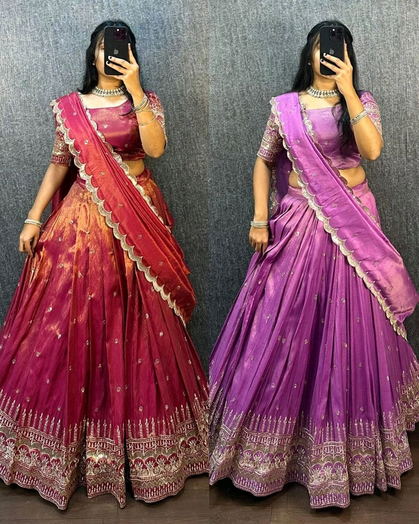 FESTIVEL LEHENGA ORIGINAL SOUTH TISSUE WITH EMBROIDERY & SEQUENCE WORK