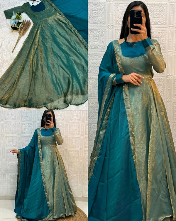 Super Trendy Neck Pattern Model Gow Gown With Dupatta