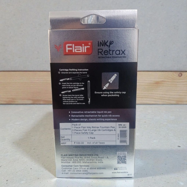 Inky Retrax Retractable Fountain Pen With Safety Cap