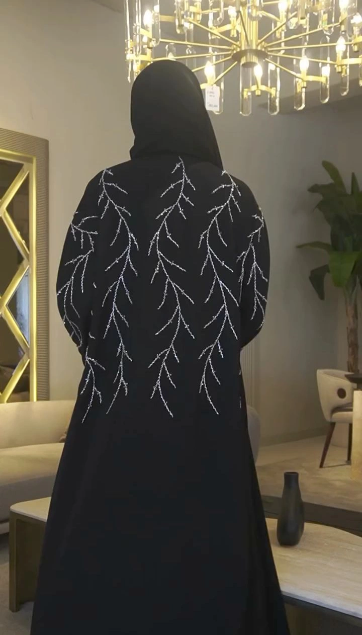 Al Khadija Abaya Handwork Abaya Korean Zoom Fabric Silver Work Imported