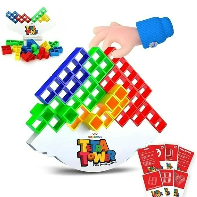 Swinging Tower Toy with 16 Building Blocks and 22 Action Cards ...