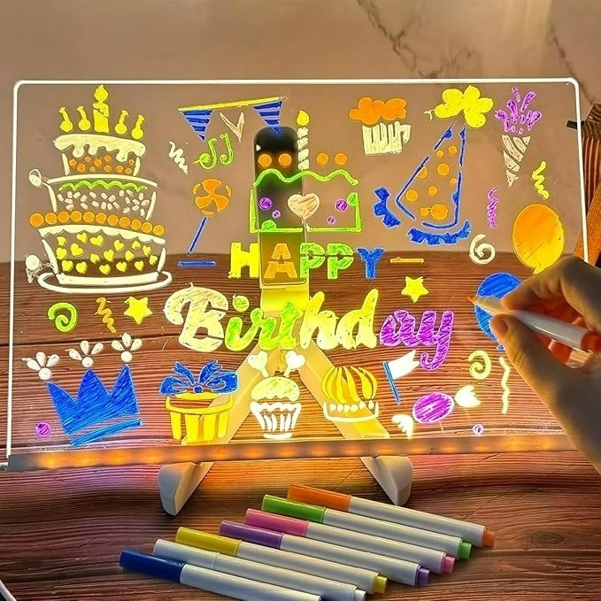 Diy 3D Acrylic Writing Pad With Pen Message Board Rewritable Table Lamp ...